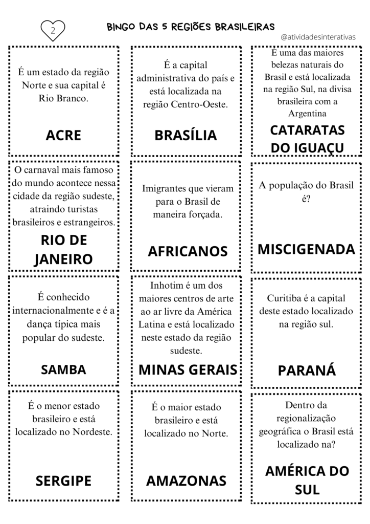 JOGO GEOGRÁFICO – BINGO DAS REGIÕES BRASILEIRAS – Atividades ...