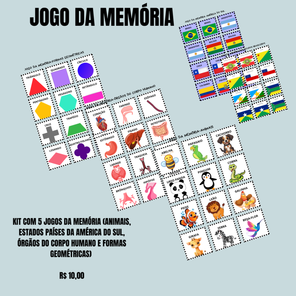 KIT COM 5 JOGOS DA MEMÓRIA – Atividades Interativas: Explore, Aprenda e ...